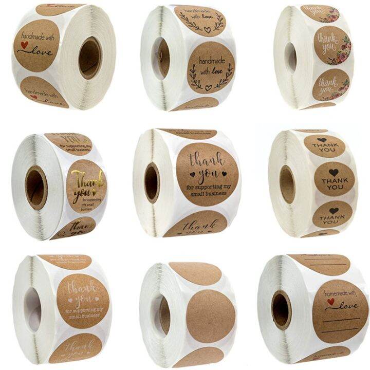 500Pcs Round Natural Kraft Handmade with Love Sticker Packaging Gift ...