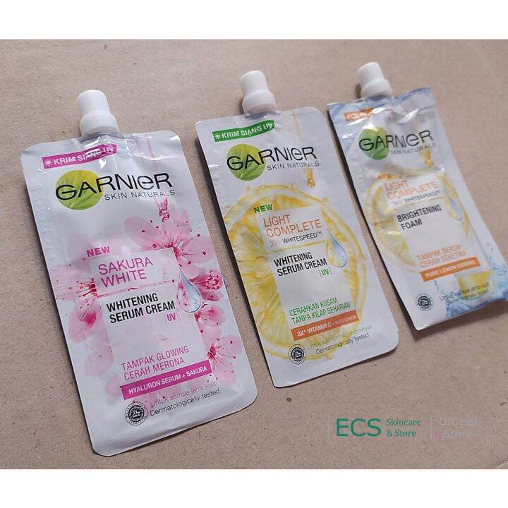 Garnier Sachet Day Serum Cream 7 ml / Facial Foam 9 ml Travel Size ...