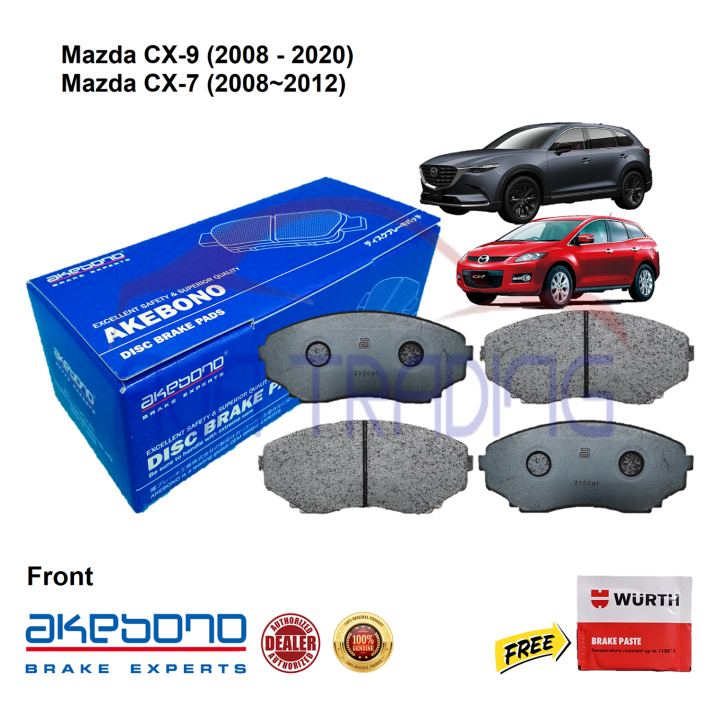 Genuine Akebono Front Brake Pads for Mazda CX-7 (2008-2012), Mazda CX-9 (2008 - 2020) with WURTH ...