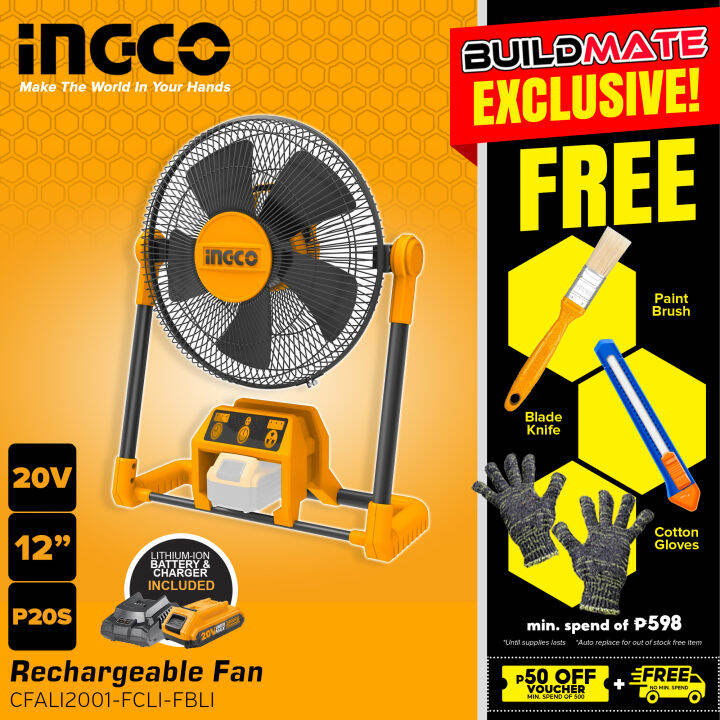 INGCO Cordless Rechargeable Fan 20V CFALI2001 + FCLI2001 + FBLI2001 ...