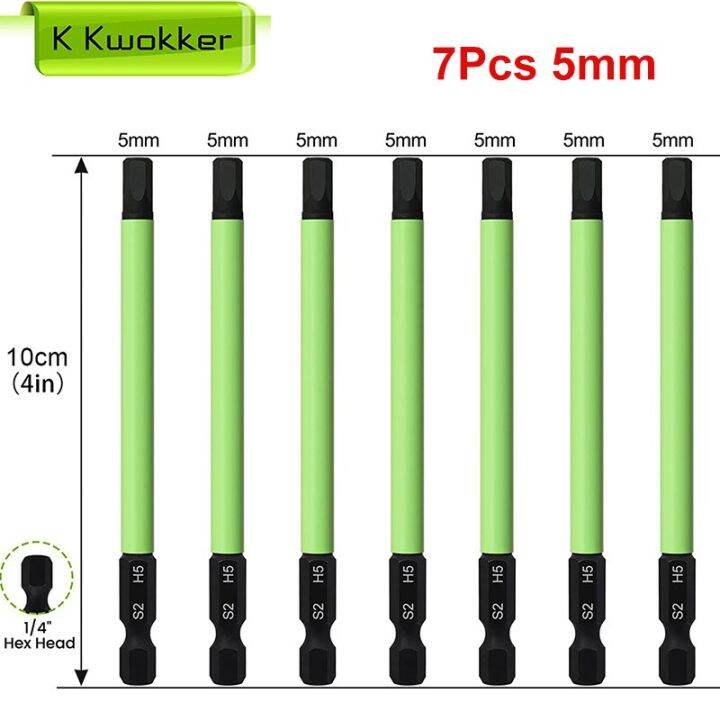 7Pcs 100Mm Hex Head Allen Wrench Drill Bit Set Metric Hex Bit Set 1/4 Inch Shank Magnetic Hex ...