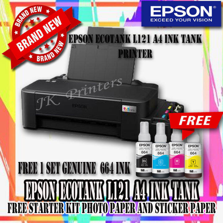 EPSON ECOTANK L121 A4 INK TANK PRINTER WITH FREE 1 SET GENUINE EPSON 664 INK PLUS STARTER KIT ...