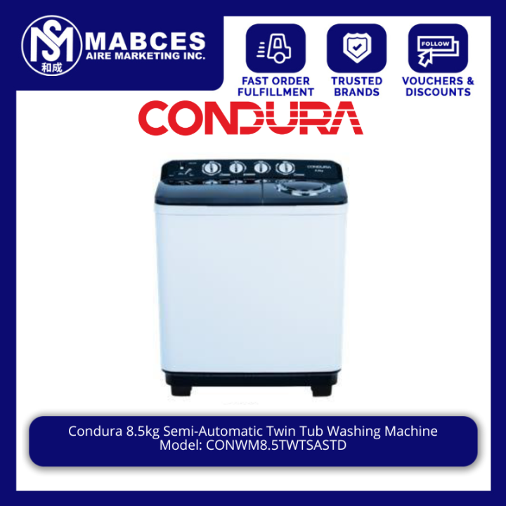 Condura 8.5kg Semi-Automatic Twin Tub Washing Machine CONWM8.5TWTSASTD ...