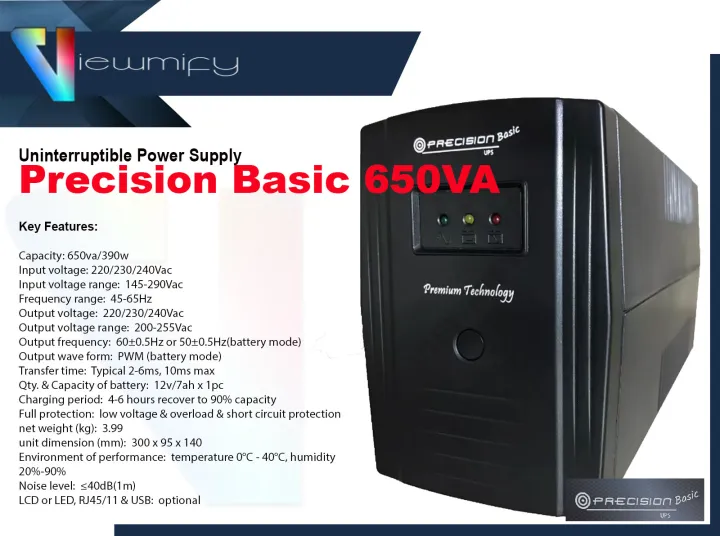 Precision Basic 650va/390W UPS (Uninterruptible Power Supply) Viewmify PH | Lazada PH