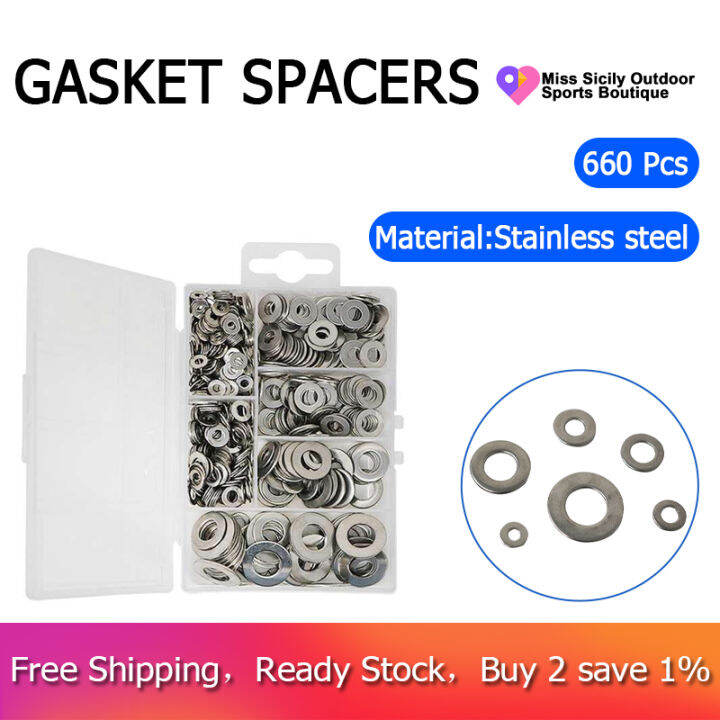 660 Pcs/Set M3 M4 M5 M6 M8 M10 Washer Spacers Stainless Steel Flat Washer Plain Gasket Spacers ...