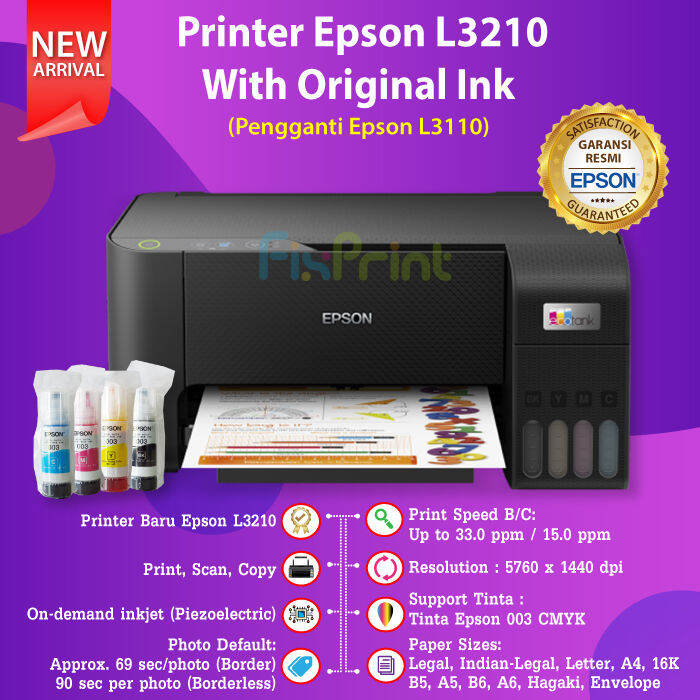 PRINTER EPSON L3210 L-3210 L3250 L-3250 L3256 L-3256 Print Scan Copy A4 All in one inktank ...