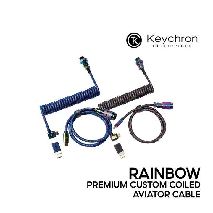 Keychron Premium Custom Coiled Aviator Cable for Keyboard, Angled Connector, Rainbow | Lazada PH