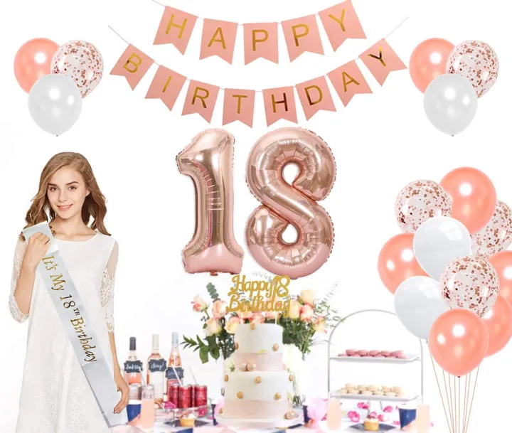 JOLLYBOOM Sweet Rose Gold Birthday Decorations - Banner Sash Glitter ...