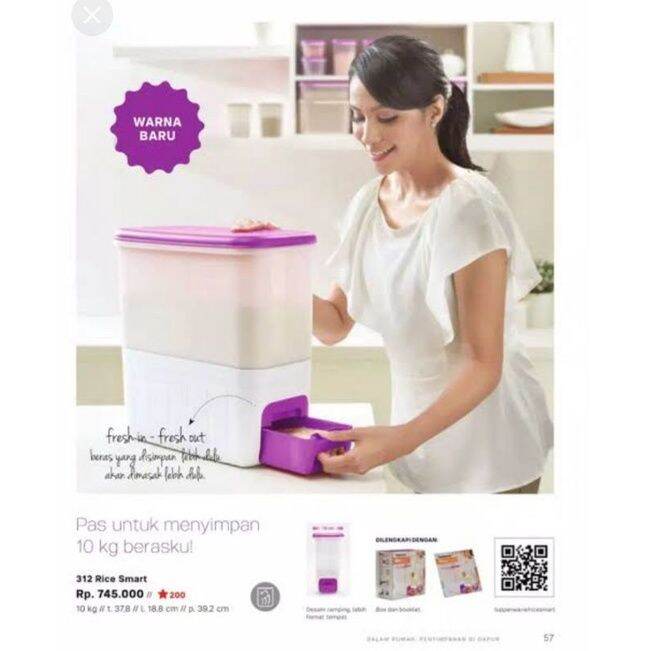 Tempat penyimpanan beras Tupperware / Rice smart Tupperware kapasita 10 ...