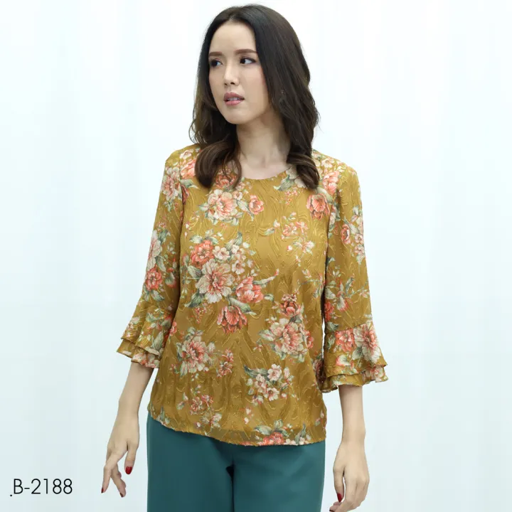 MIKIKO Blouse MI-B2188 ชิฟฟอนอุรากีรี่ แขนยาว IGPU22-2 | Lazada.co.th