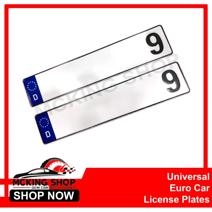1 Pair Universal Blank Euro Car License Plate with Number 9 Blue White ...