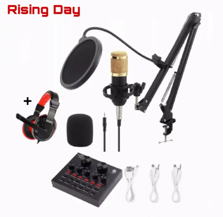 ORIGINAL BM-800 Condenser Set Microphone & Sound Card Set w/ A3 Pro Headset Noise Cancelling 3 ...