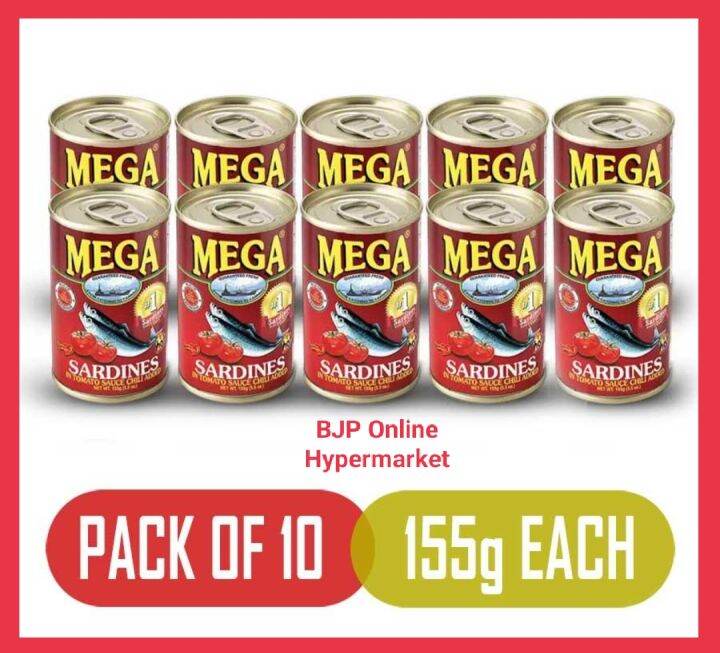 MEGA SARDINES IN TOMATO SAUCE WITH CHILI | BUNDLE OF 10 X 155 GRAMS ...