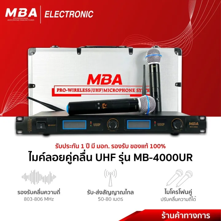 MBA Electronic ไมโครโฟน ไมค์ลอย microphone ไมค์ MBA MIC UHF100% ย่านยู ...