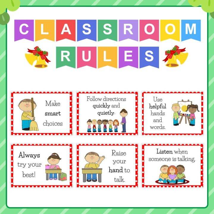 【Ready Stock】 6 Pcs/set Classroom Rules English A4 Posters Card ...