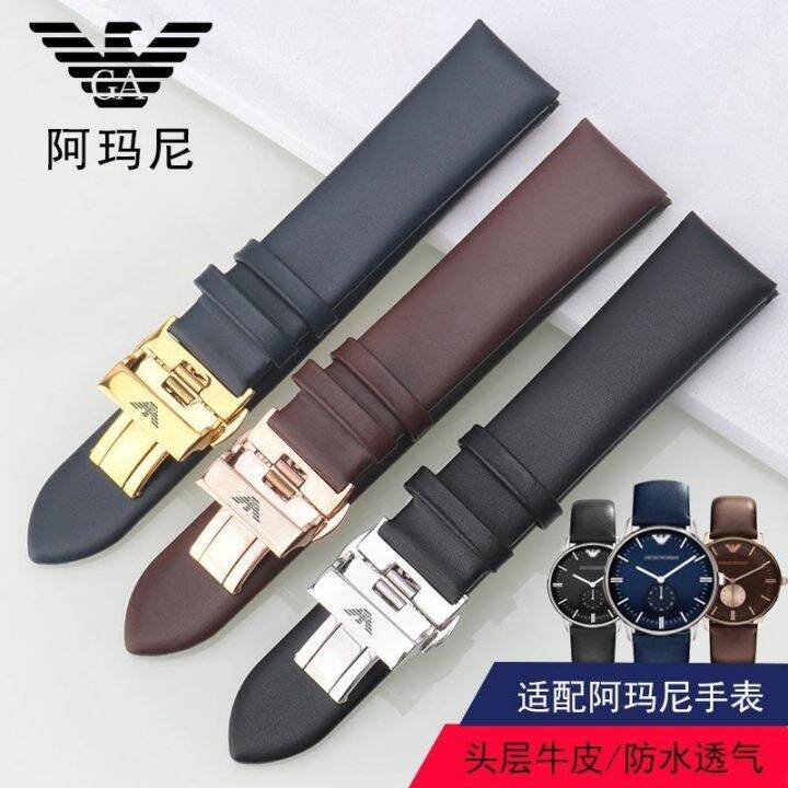 Armani สายนาฬิกาหนังสำหรับผู้ชาย AR1647/0382/2447/2432 สายหนังสีดำ 22 ...