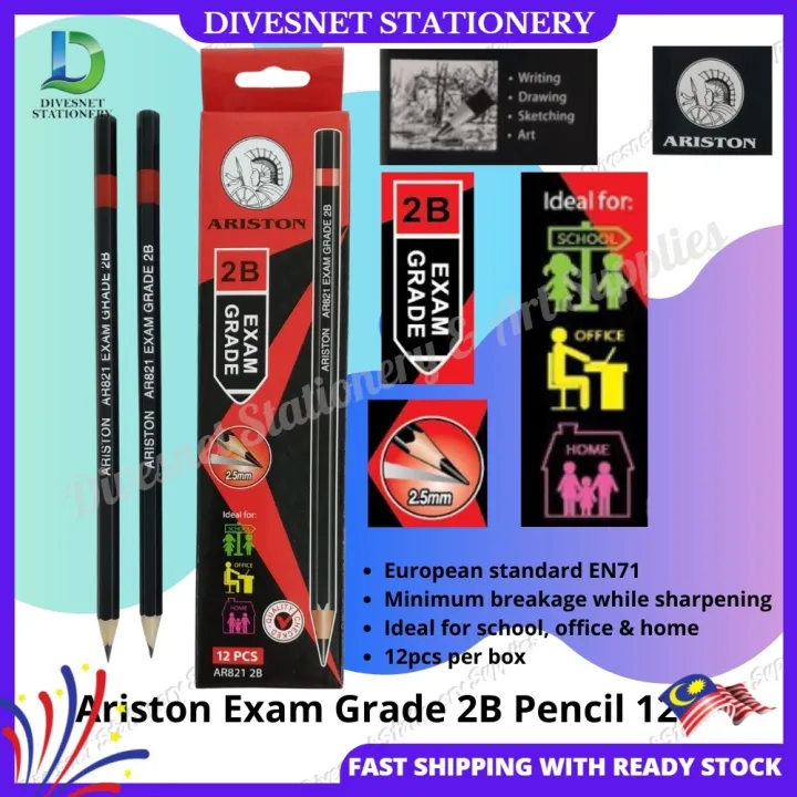 Ariston Exam Grade 2B Pencil 12's AR821 Pensel 2B Pensel Tulisan ...