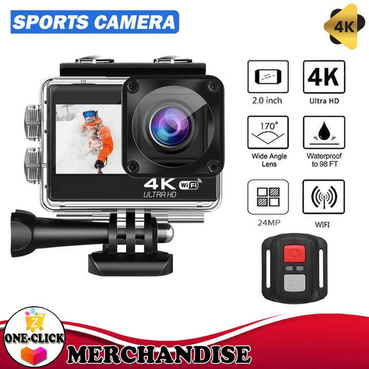 4K 60FPS WiFi Action Camera Dual Screen 170° Wide Angle 30 Meters ...