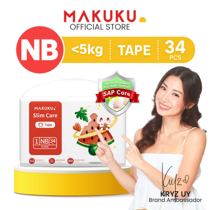 MAKUKU Diaper Overnight Anti-Rash Slim Care Tape Newborn 34s, Super ...