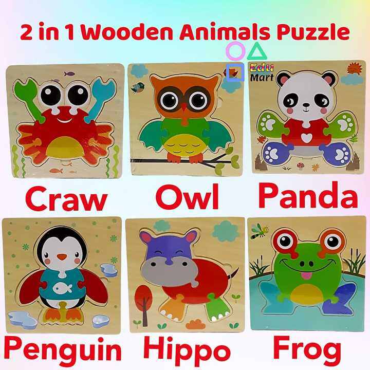 2 in 1 Wooden Animals Puzzle 2 合 1 木制动物拼图 Teka-teki Haiwan Kayu 2 dalam ...