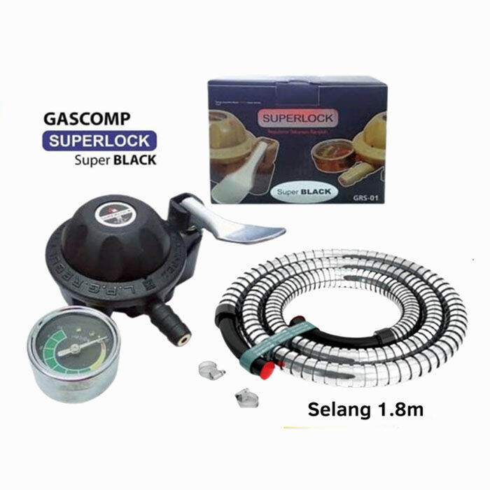 Paket REGULATOR GAS TEKANAN RENDAH GASCOMP SUPERLOCK GRS 01 SUPER BLACK-Pemasangan tanpa karet 1 ...