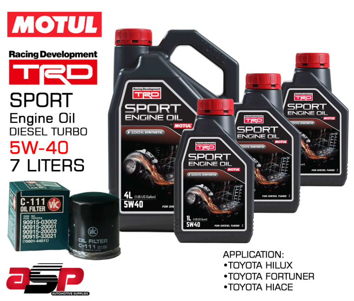 MOTUL TRD Sport 5W-40 100% Synthetic Diesel Oil 7 Liters Bundle For ...