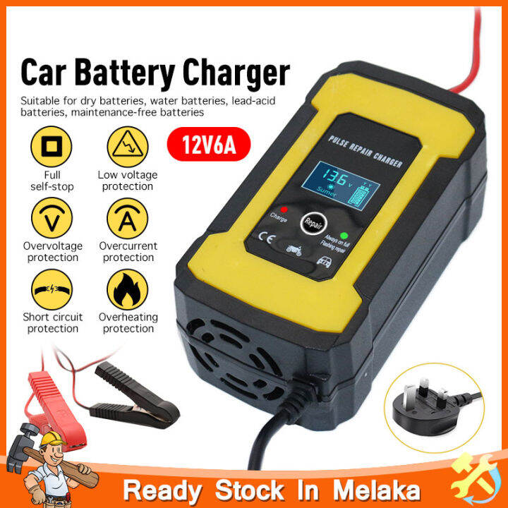 Car Battery Charger 12V 6A Pulse Repair Digital Display Smart Fast ...
