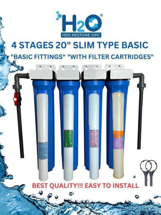 Water Filter 4 Stages 20" Slim Type Hydrosep No Bypass Set Up for Whole ...