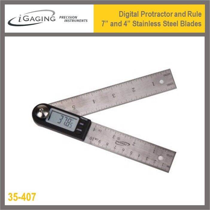 iGaging Digital Protractor with Stainless Blades 4" front / 7" rear ...