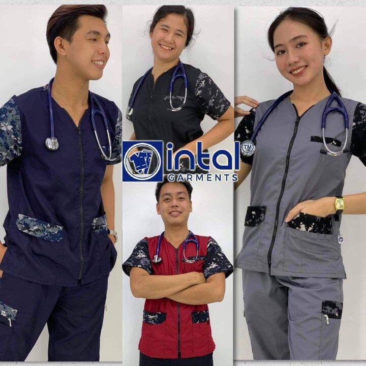 INTAL SCRUBSUIT 030 Full Zipper Camouflage Cargo 6-Pocket Pants High ...