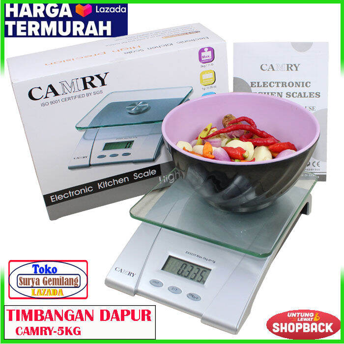 Camry Timbangan Dapur EK-5055-Kaca-5kg Timbangan Digital Kichen Scale ...