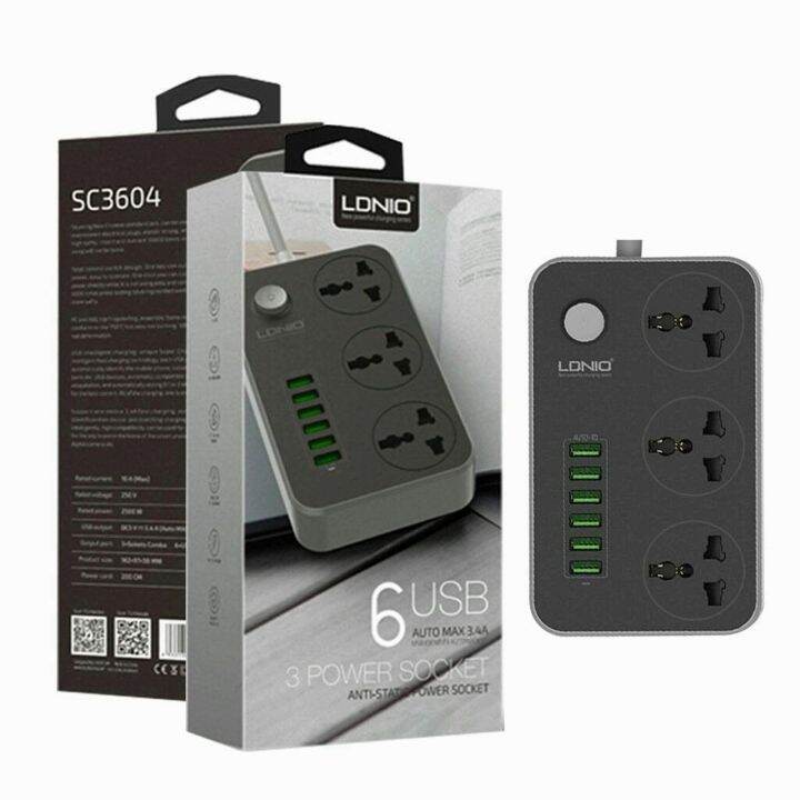 10A Power Strip 3 Socket 6 USB Universal Socket With Quick Charger Plug ...