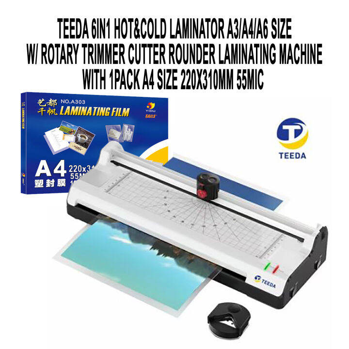 Teeda 6in1 Hot&Cold Laminator A3/A4/A6 Size w/ Rotary Trimmer Cutter Rounder Laminating Machine ...