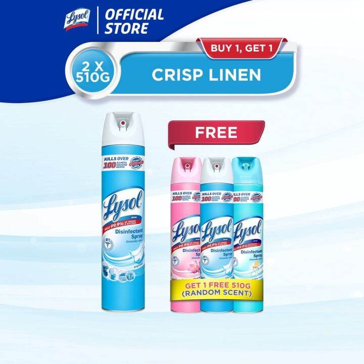 Lysol Disinfectant Spray Crisp Linen 510g With Free 510g (Random Scent) | Lazada PH