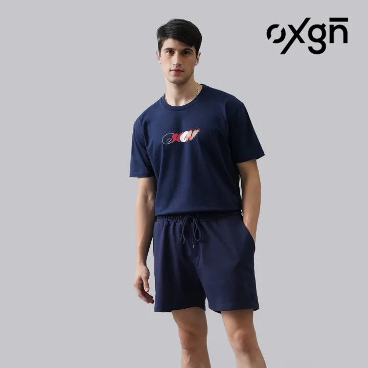 OXGN Logo Regular Fit Graphic T-Shirt With Special Print for Men (Navy ...