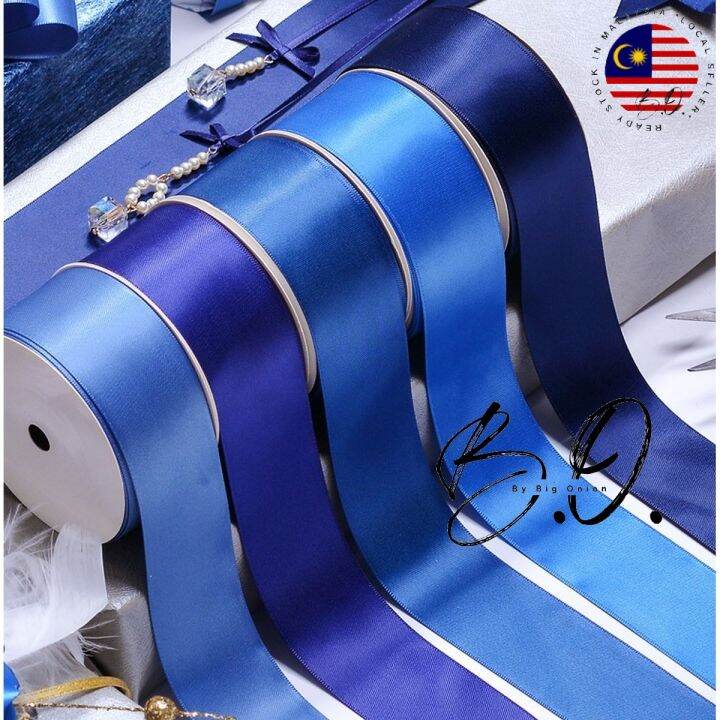 BLUE BIRU 5 meter Premium Quality 2.5cm 3.8cm 5cm Double Faced Satin ...