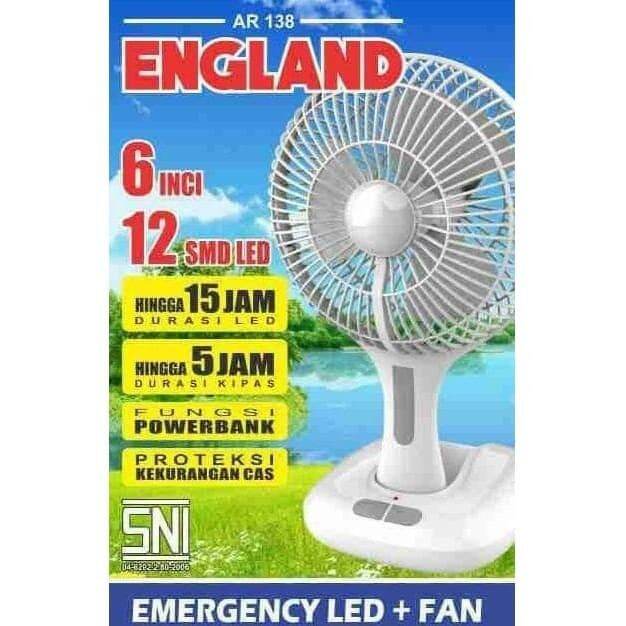 Kipas Angin Portable+Lampu Emergency 6 inch Charge SURYA England ...