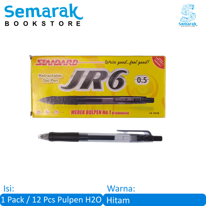 Standard JR6 Gel Pen Pulpen Semi Jel 0.5 - Hitam [1 Pack / 12 Pcs ...