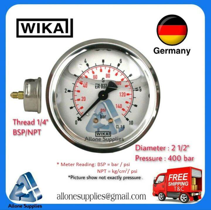" WIKA " 100% Original Pressure Gauge , 0~400/420 Bar Diameter 2" 1/2 (Diameter 63mm), 1/4" BSP ...