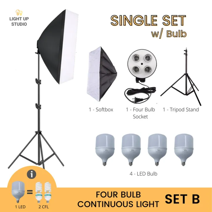 4 Bulb Studio Light Four Bulb Photography Softbox w/ Stand | Lazada PH