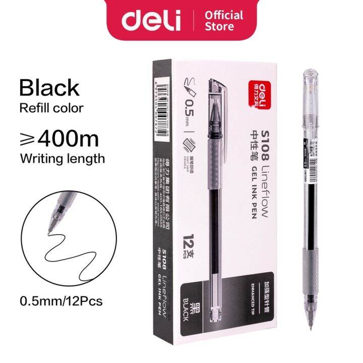 Deli Gel Pen / Pen Gel Cetek 0.5mm Warna Hitam Penulisan Halus S128 ...