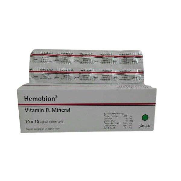 HEMOBION KAPSUL VITAMIN DAN MINERAL BOX ISI 100 KAP/ STRIP ISI 10 KAP ...