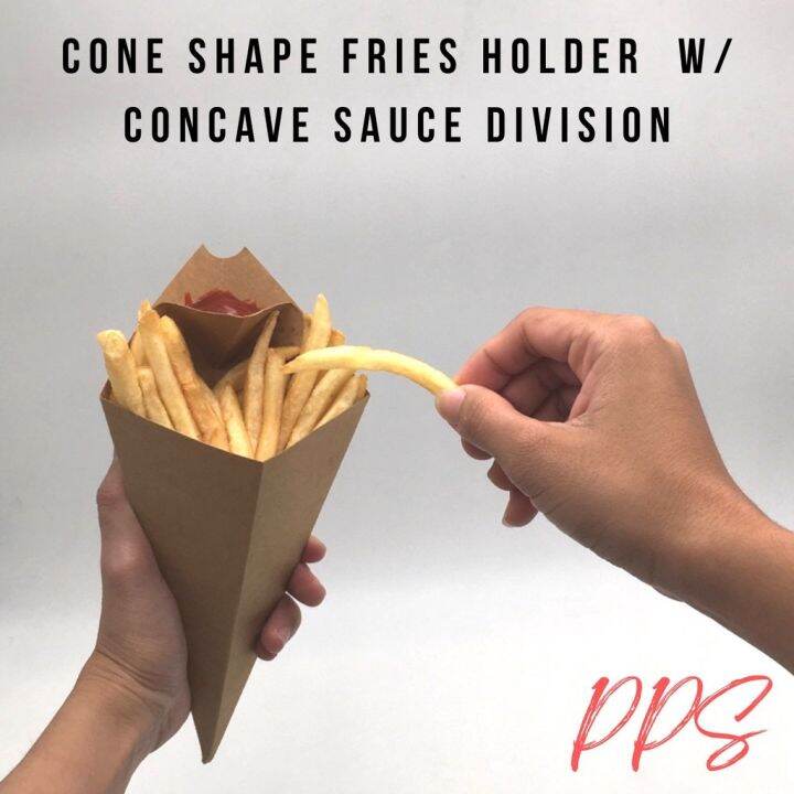 Cone Shape Fries Holder with Concave Sauce Division 50pcs | Lazada PH