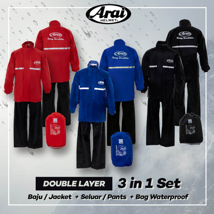 3 IN 1 Arai Raincoat / Motor Baju Hujan / Motorcycle Outdoor Waterproof ...