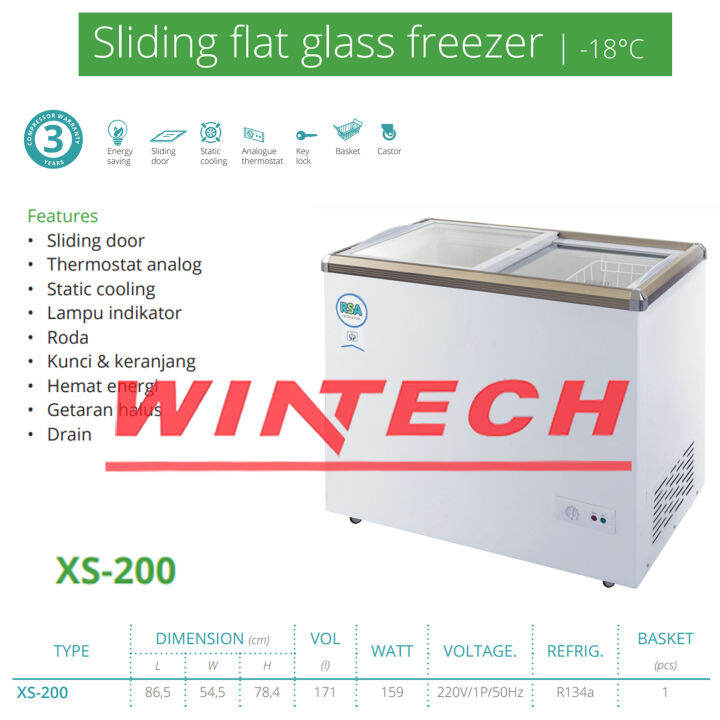 RSA XS 200 XS-200 SLIDING FLAT GLASS FREEZER - FREEZER BOX SLIDING ...