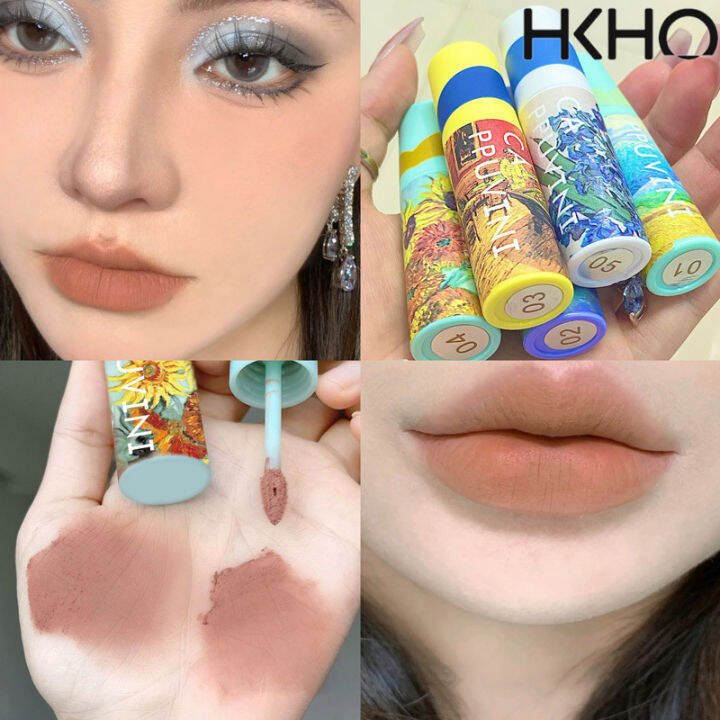 HKHO 1/3ชิ้นภาพวาดสีน้ำมันศิลปะชุดลิปสติกลิปแมทกำมะหยี่โคลนลิปเคลือบริม ...