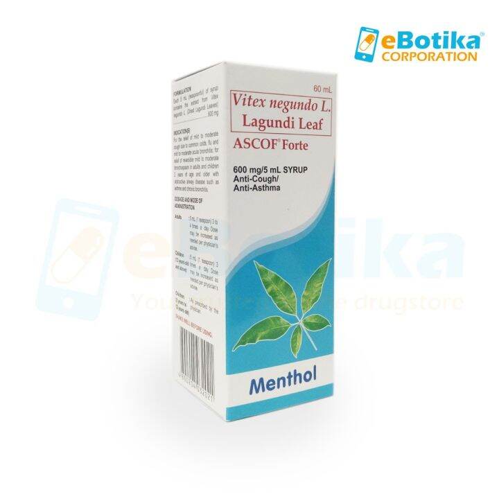 Ascof Forte Lagundi for Adults 600mg/5mL Menthol-Flavored Syrup 60mL ...