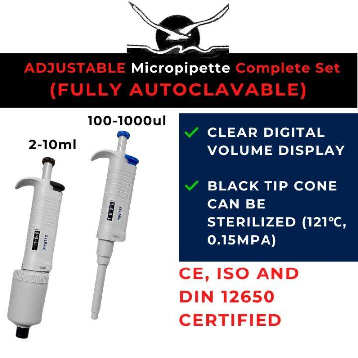 FULLY Autoclavable Adjustable Micropipette Micropipettor Micro pipettor ...