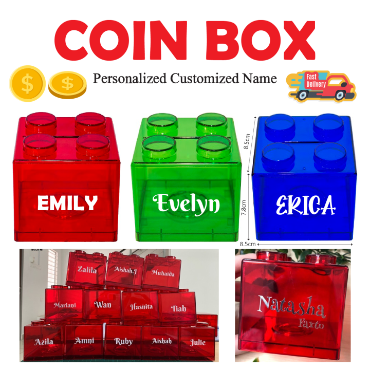 LEGO Coin Box / Kotak Syiling with Personalized Customized Name | Lazada