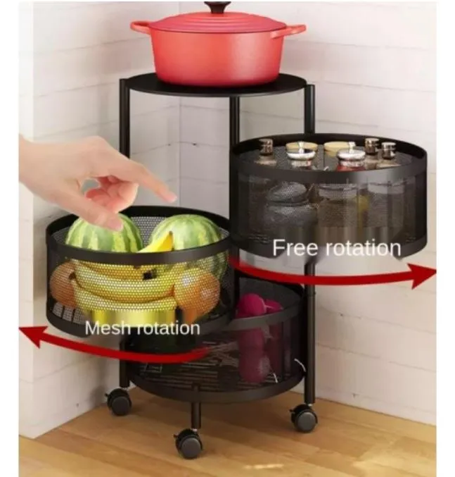 3 Layers Round Movable Rotating Kitchen Fruit And Vegetable Basket ...
